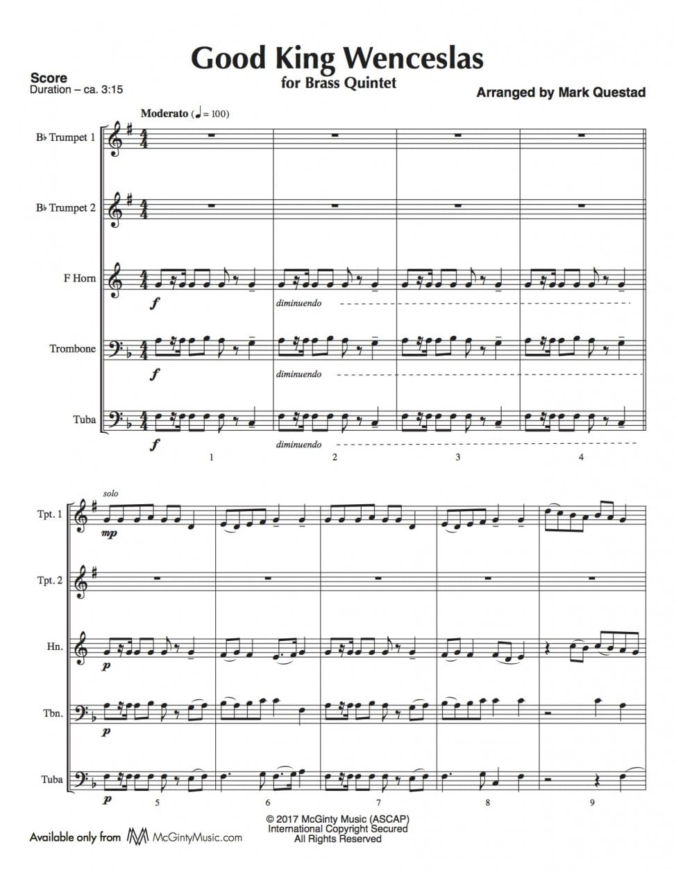 Good King Wenceslas – Brass Quintet | McGinty Music, LLC.