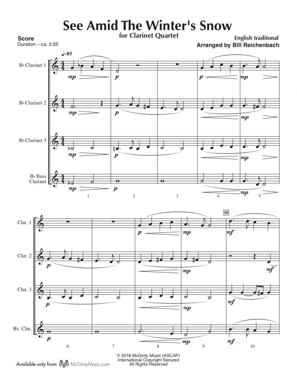 See Amid The Winter’s Snow – Clarinet Quartet | McGinty Music, LLC.